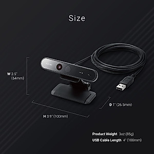 ELECOM Facial Recognition Webcam, Windows Hello Full HD 1080P 30FPS, Streaming, Compatible with Windows 11, Windows 10, Easy Login for Desktop & Laptop (UCAM-CF20FBBK)