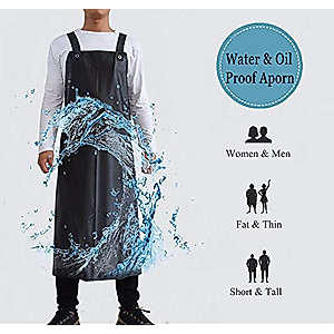 Jaspfct Waterproof Rubber Apron-43"Vinyl Waterproof Apron, Chemical Resistant Work Apron for Dishwashing,Dog Grooming,Cleaning,Butcher MD006-Black