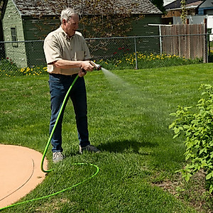 YOTOO Heavy Duty Hybrid Short Garden Hose, Lead in Water Hose 5/8-Inch by 10-Feet 150 PSI, Kink Resistant, All-Weather Flexible with Swivel Grip Handle and 3/4" GHT Solid Brass Fittings, Green+Blue