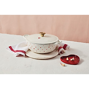 Le Creuset L'Amour Enameled Cast Iron Soup Pot, 2.75 Quarts, White with Heart Applique & Light Gold Knob