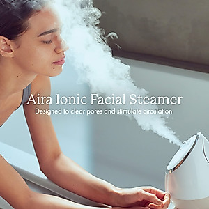 Vanity Planet Aira Ionic Facial Steamer (Beige) - Pore Cleaner That Detoxifies, Cleanses and Moisturizes - Adjustable Nozzle, Water Tank with 3 Essential Oil Baskets