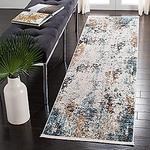 SAFAVIEH Shivan Collection 2'2" x 12' Ivory/Grey SHV742A Modern Abstract Non-Shedding Living Room Bedroom Runner Rug