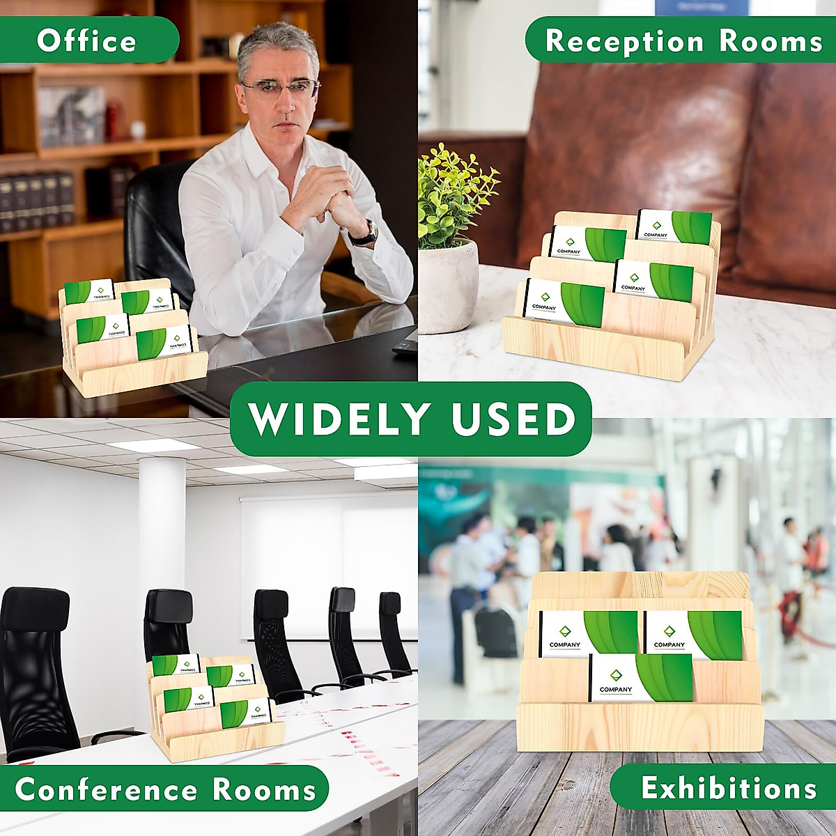 4 Tier 7.7" x 4.5" x 5" Wood Business Card Holder Display Business Card Display Rack Business Card Stand Business Card Organizer Multiple Business Card Holder Case Gift Card Display for Office Desk