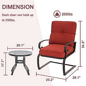 CrownLand 3 Piece Patio Furniture Outdoor Bistro Set Metal Action Lounge Cushioned Chairs and Bistro Round Table Set, Wrought Iron Cafe Furniture Set,Red