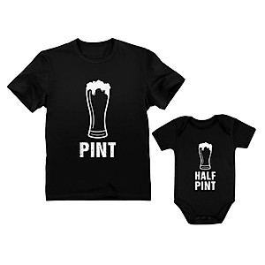 Tstars Pint & Half Pint Funny Father and Son Matching Shirts Gifts for Dads Fathers Day Dad Shirt and Baby Bodysuit Dad Black Large/Baby Black 6M (3-6M)