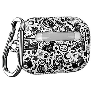 Hard Case Compatible with AirPods Pro 2 | AirPods Pro | AirPods 3 gen 2 1 Skeleton Design Spooky Cover Portable Cute Black Plastic with Keychain Halloween Protective Shockproof Bats Earpods Cat Hook