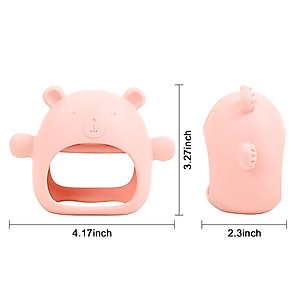 Baby Little Bear Silicone Teething Toys for 3-6 6-12 Months Infants,Anti-dropping Hand Wrist Teether Mitten,Sensory Chew Toy for Baby Sucking Biting Needs. (Pink)