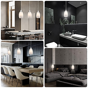 Mini Glass Pendant Light,1-Light with Handblown White Swirl Art Glass Adjustable Cord Brushed Nickel Finish Modern Hanging Pendant Light for Kitchen,Dining Room,Living