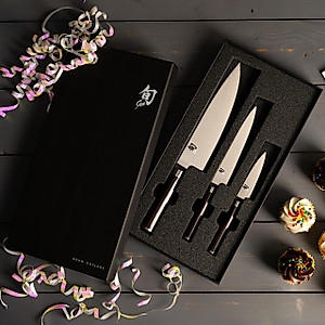 Shun Cutlery Classic 3 Piece Starter Set, Includes 8" Chef's, 3.5" Paring, 6" Utility Knife, Handcrafted Japanese Kitchen Knives, 3 sizes