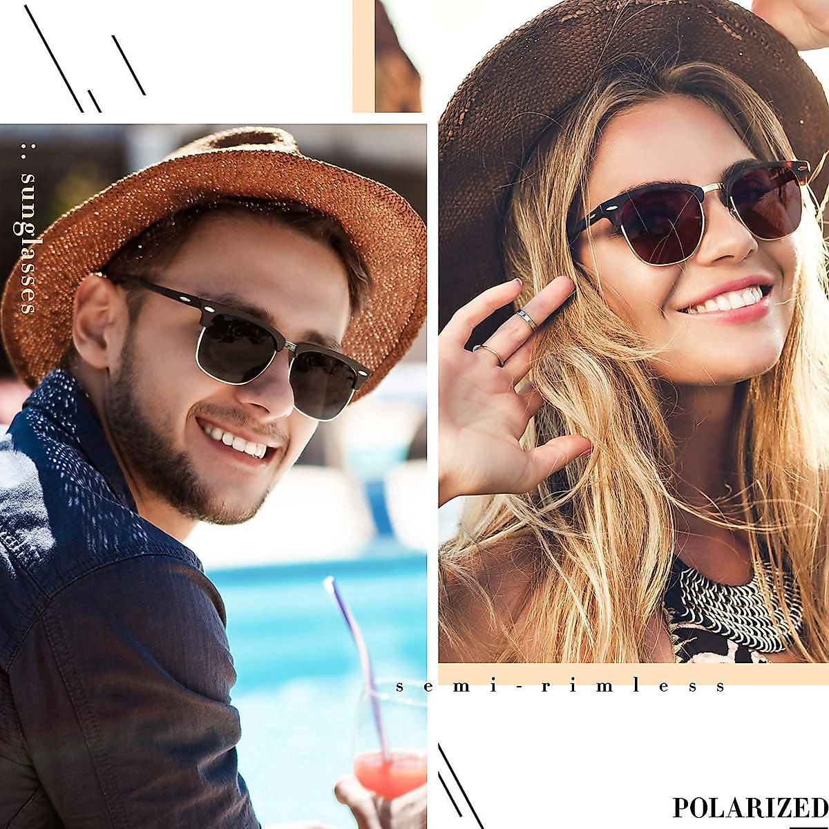 LINVO Polarized Semi Rimless Sunglasses for Men Women, Mens Sunglasses Classic Retro Shades Half Frame Driving Sun Glasses UV Protection