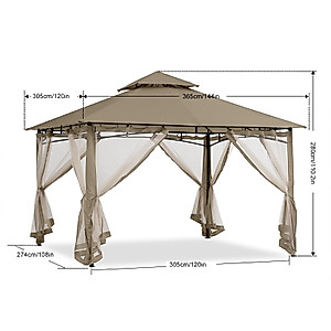 Sturdy Patio Gazebo 10 Ft x 12 Ft with Mosquito Netting by ABCCANOPY