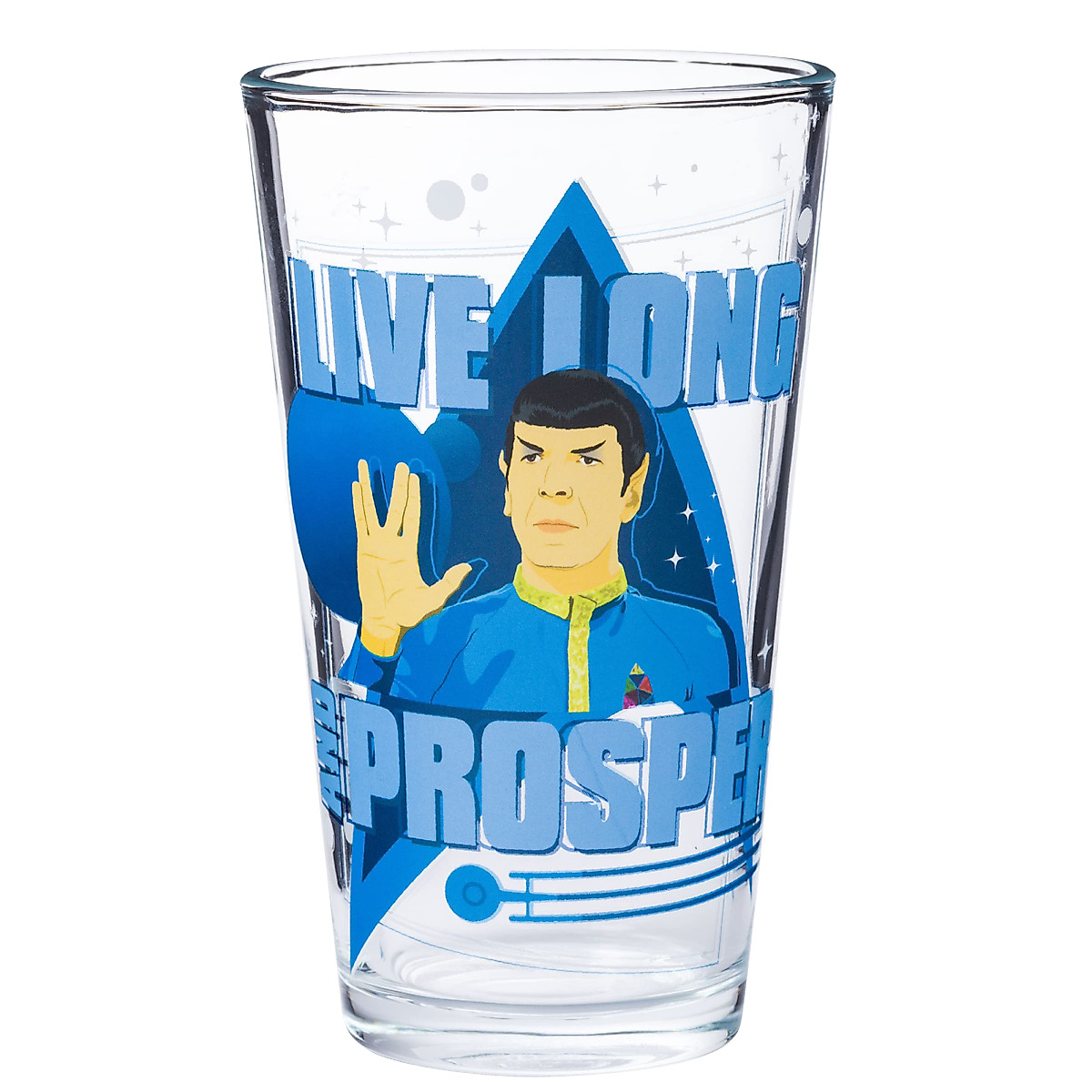 Silver Buffalo Star Trek Quotes Kirk, Spock, McCoy, and Uhura 4pc Pint Glass Set, 16 Ounces