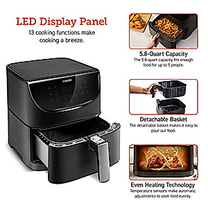 COSORI Air Fryer 5.8QT Pro Gen Smart 11-in-1 Toaster Oven , 100 Recipes Cookbook, 200+ Online Recipes , APP and Touch Screen Control, Works with Alexa & Google Assistant, Dishwasher-Safe Square Basket