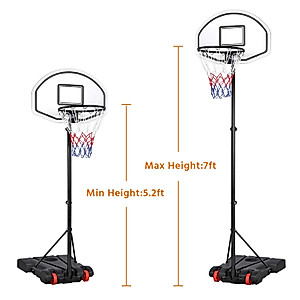 Yaheetech Portable Basketball Hoop Outdoor/Basketball Goals Indoor/Basketball Court/Adjustable Basketball Stand from 5.2 ft to7 ft with 29'' Basketball Backboard Black