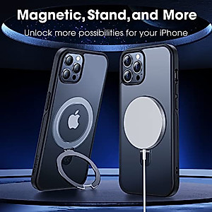 CASEKOO Designed for iPhone 12 Pro Max Case with Magnetic Invisible Stand [Military Drop Protection] [Compatible with MagSafe] Shockproof Slim Translucent Matte Cases 6.7 Inch 2020, Black