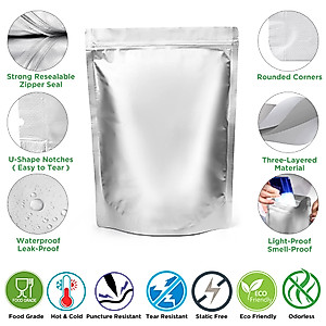 Food Container Storage Mylar Bags, 100 Pcs with Oxygen Absorbers and Labels, Resealable Ziplock Bags for Heat Sealable, 3 Sizes (Gallon, Quart, Small), Thick 8.6 Mil