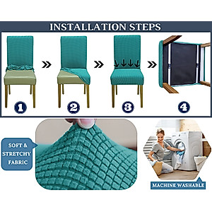SPRINGRICO 4 Pack Dining Room Chair Covers with seat Belt, Stretch Parsons Chair Slipcover Washable Kitchen Dining Chair Cover Removable Seat Protector Set of 4, S1- Teal