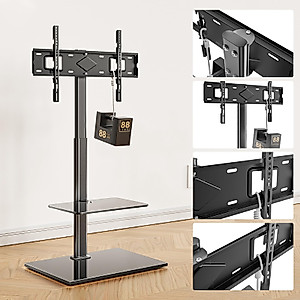 WALI TV Floor Stand for 32-70inch TVs up to 88lbs, Universal Floor TV Stand Mount, Swivel and Height Adjustable Tall TV Stand with Tempered Glass Base and Shelf for Living Room,Bedroom,Office(TVDVD-6)
