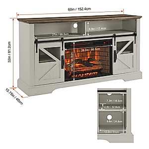 Electric Fireplace 60 Inch Electric Fireplace with Door Sensor Entertainment Center (Jasmine White)