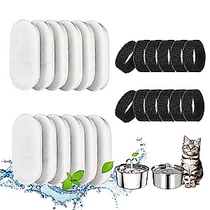 EOX 12 Packs Cat Water Fountain Filter Replacement & Pre-Filter Sponges for Stainless Steel 108oz/3.2L & 67oz/2L Adjustable Water Flow Pet Fountain, Replacement Filters for Pet Drinking Fountian