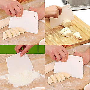 Luckycivia Dough and Bowl Scraper 3-Piece Trapezoidal Plastic Scraper Multi-Function Kitchen Scraper Food Safety Plastic Dough Cutter Hard Plastic Cutter For Pizza Dough Pastry Cake (White)