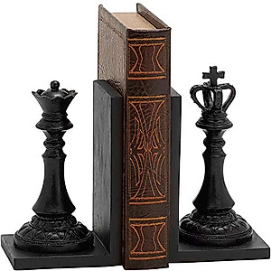 Bellaa 29745 Chess Decorative Bookend King and Queen Royal Exquisite Vintage Retro Book Ends Shelf Organizers Books Stopper Black 7 inch