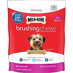 Milk-Bone Brushing Chews Daily Dental Dog Treats, Mini, 65 Count