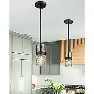 LMS Black Pendant Lights, Modern Industrial Pendant Lighting for Kitchen Island with Hammered Glass, LMS-172