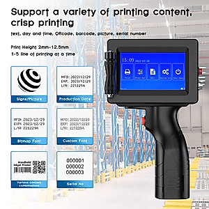 BESHENG Handheld Inkjet Printer JS12H1 with Touch Screen Inkjet Coder with Quick-Drying Ink Handheld Printer Printing Height 0.08-0.5Inch for Variable Text QRCode/Date/Barcode/Logo/Batch Number/Label
