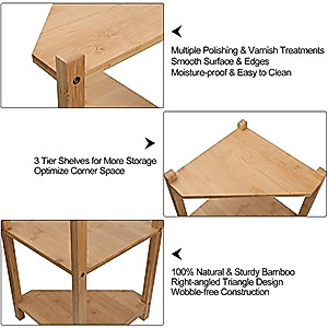 FoverOne Bamboo Corner Shelf, 3 Tier Corner Storage Rack, 24 inches Height Freestanding Shelf Unit for Kitchen, Bathroom, Bedroom, Living Room