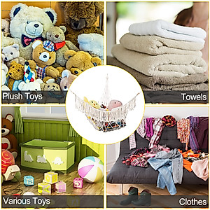 64.6" x 64.6" x 44.9" Boho Stuffed Animal Toy Corner Hammock- Large Size Macrame Toy Hammock with 3pcs Non-Trace Nails Hanging Toy Organizer Storage Net for Kids Bedroom Nursery Play Room