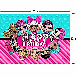 Doll Theme Cartoon Backdrop Pink Blue Stripes Kids Party Banner Girls Birthday Party Background Photography Decorations Props 60x40in