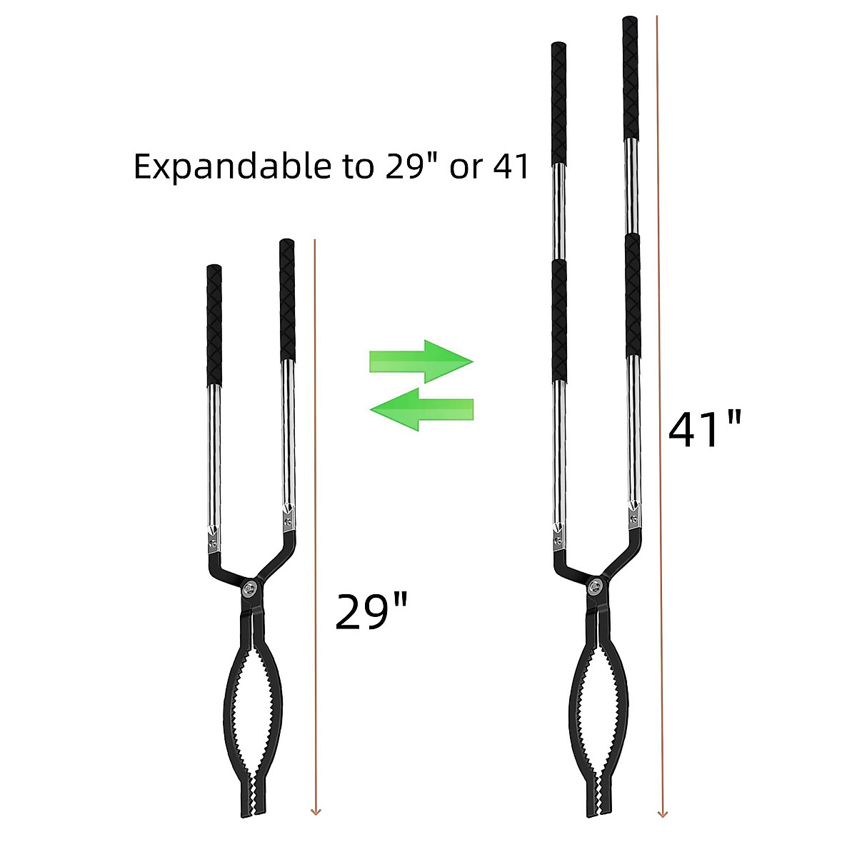 RAOMEIDE 41" Expandable Fire Tongs for Fire Pit Heavy Duty, Campfire Firewood Tongs Log Grabber, Fireplace Tongs Log Grabber Indoor, Firepit Tongs for Outside Pits (Tongs)