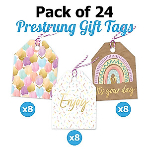 Pro Supply Global Pre Strung Gift Tag Variety Pack (Birthday Balloons, 24 Count)