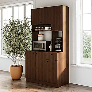 Living Skog Large Kitchen Storage Cabinet – Kitchen Cabinet with Extended Storage Space and Microwave Cart – Pantry Cabinet with Drawers – Kitchen and Pantry Cabinet (Brown)