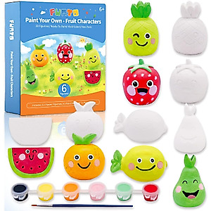 Funto Paint Your Own Fruits Painting Kit, 13 PCS Crafts Set for Kids, STEAM Project Creative Activity DIY Toys with 6 Figurines, 6 Paint Pots, 1 Brush