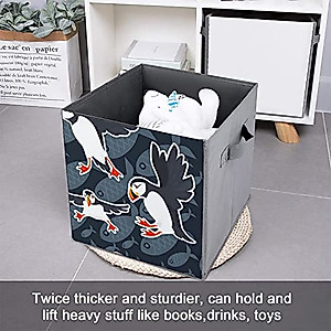 Flying Atlantic Puffin Canvas Collapsible Storage Bins Cube Organizer Baskets with Handles for Home Office Car