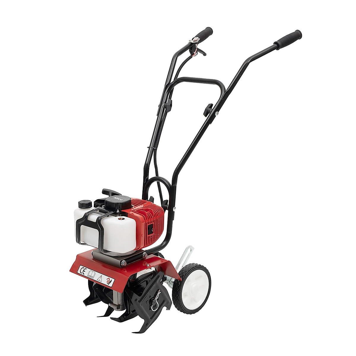 BJTDLLX Mini Tiller Cultivator, 52CC 2-Stroke Rototiller Gas Powered Lightweight Red Tiller with 4 Adjustable Blades, Garden Tiller for Farm Plant & Lawn Digging, Weed Removal & Soil Cultivation