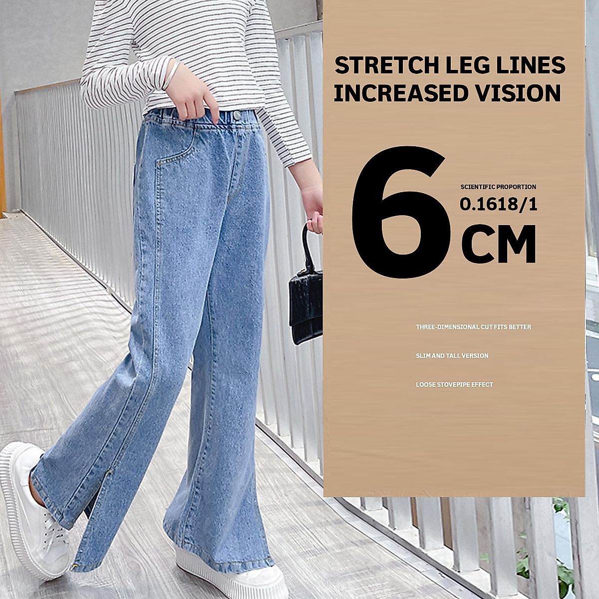 birbyrrly Girls Wide Leg Jeans Kids Baggy Elastic Waist Casual Denim Pants with Pockets Split Blue Tag 150-9-10 Years