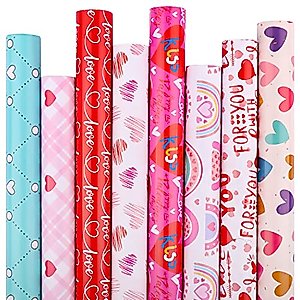 Benherofun Valentine's Day Wrapping Paper - Gift Wrapping Paper Set includes Ribbon, Valentine's Day Gift Tags and Coated Wrapping Paper, Valentine's Day Element - 20 x 28 Inches Per Sheet【8 Sheets】