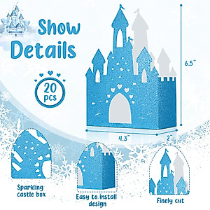 20 Pieces Princess Birthday Party Decorations Blue Castle Boxes Glitter Party Favor Popcorn Boxes Princess Castle Table Centerpiece Bridal Party Decorations for Girls, 3.5 x 2 x 5.9 Inch