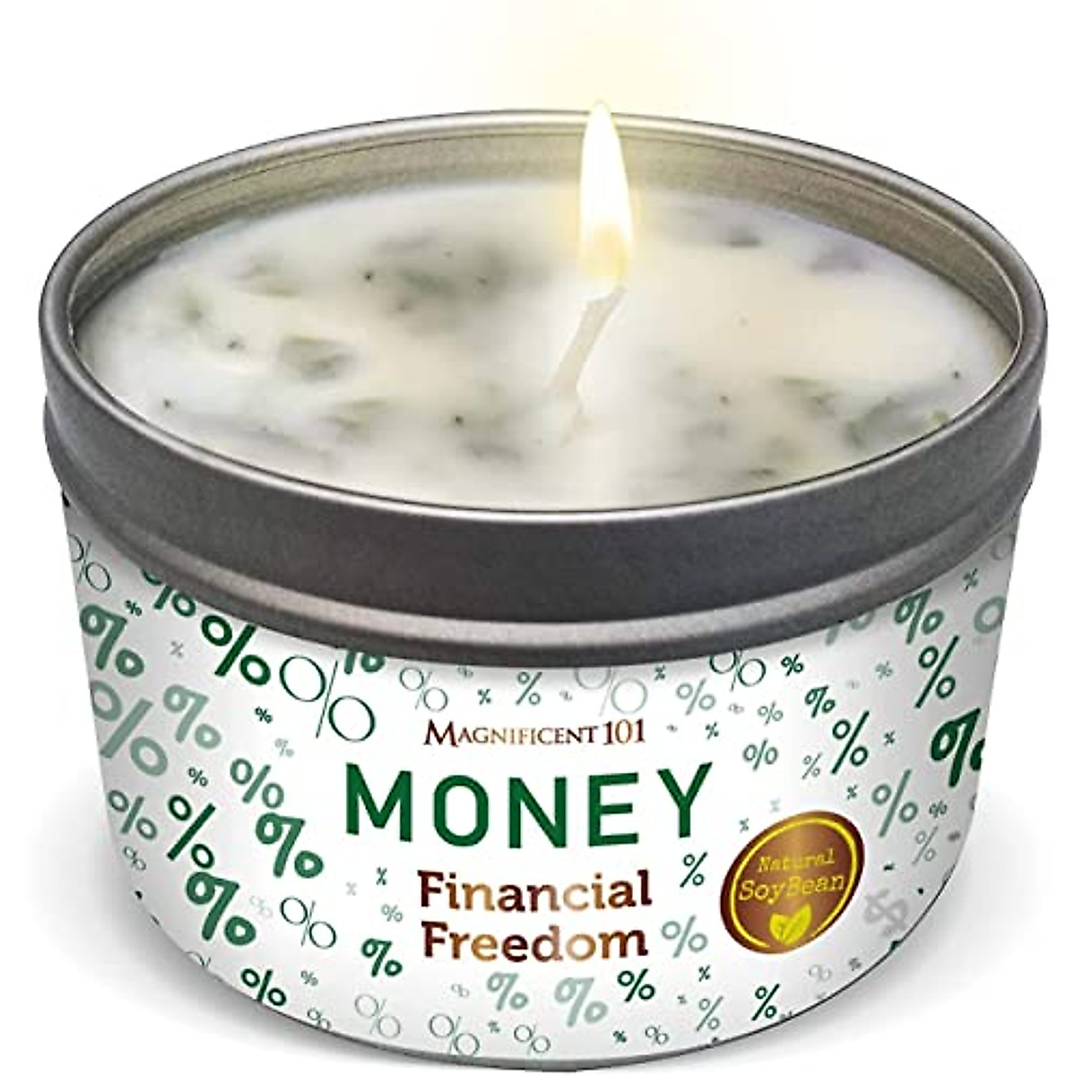 MAGNIFICENT 101 Money Financial Freedom Aromatherapy Candle − Clove, Cinnamon, Citronella Scented Natural Soybean Wax Tin Candle for Purification and Chakra Healing