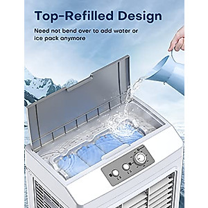 Evaporative Air Cooler, Breezewell 2100 CFM Outdoor Air Conditioner, 8 Gallon Windowless Air Conditioner for Room w/ 3 Speed, 4 Ice Pack, 4 Scroll Casters, Swamp Cooler for Outdoor Indoor Use