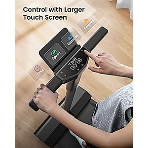 UREVO Under Desk Treadmill, Foldable Treadmill with APP, Folding Treadmill with Touch Screen, 2.5HP Walking Treadmill Under Desk, Walking pad Treadmill for Office with Handrail Black
