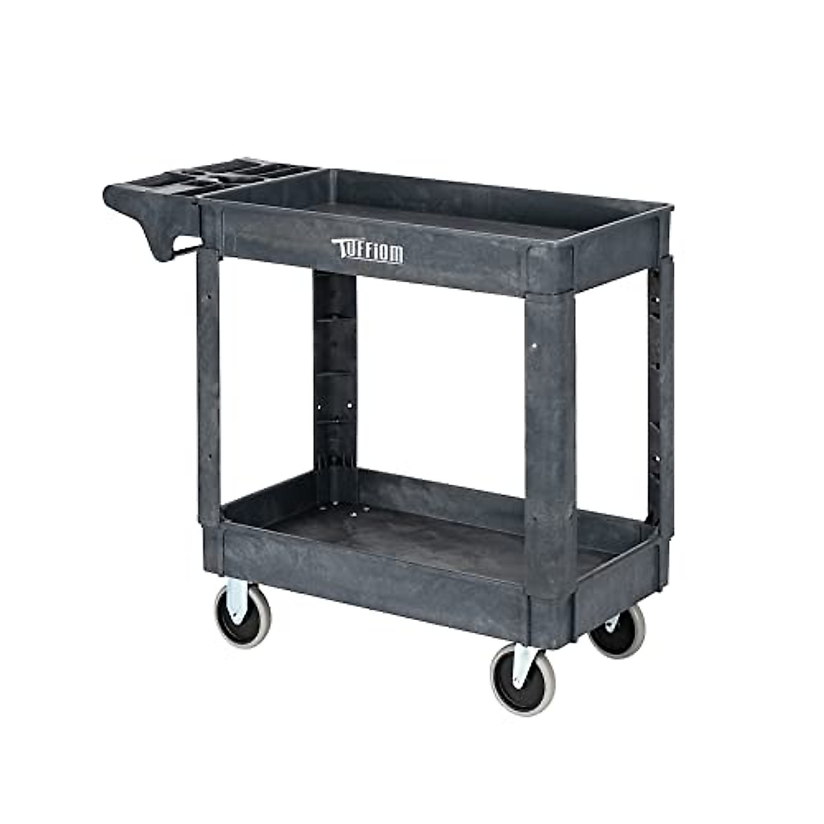 TUFFIOM Plastic Service Utility Cart with Wheels,550lbs Capacity,Heavy Duty Tub Storage Cart W/Deep Shelves, Multipurpose Rolling 2-Tier Mobile Storage Organizer, for Warehouse Garage Industrial Cart