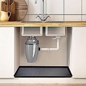 Yuehuam Under Sink Mat for 22x34 Cabinet, Silicone Waterproof Mat Under Sink Sink Tray with Drain Hole, Cabinet Liner Protector for Kitchen,Bathroom, Laundry Cabinets