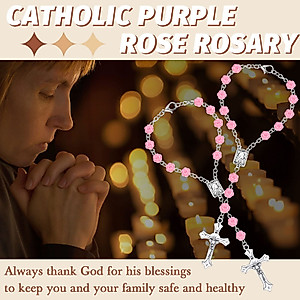 Konohan 2 Pieces Car Rosary Rearview Mirror Auto Rosary Religious Car Mirror Hanging Accessories for Automotive Personalized Protection Charm for Auto Decors(Rose,Pink)