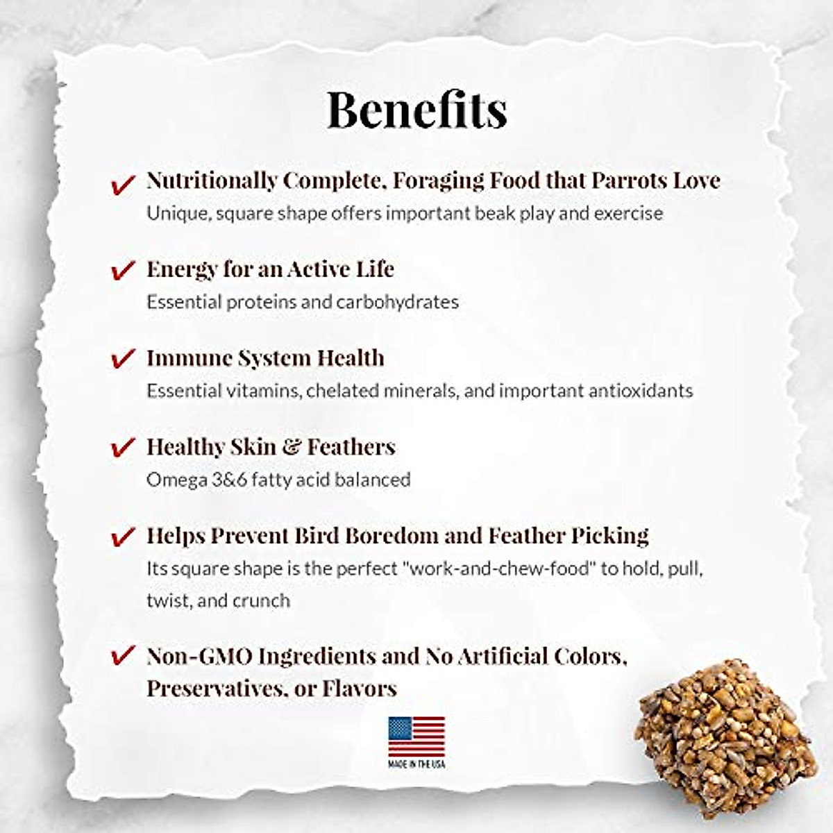 LAFEBER'S Classic Avi-Cakes Pet Bird Food, Made with Non-GMO and Human-Grade Ingredients, for Parrots, 12 oz