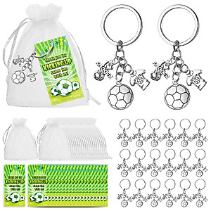 60 Pieces Soccer Party Favors, Includes 20 Pcs Soccer Keychains 20 Pcs Drawstring White Organza Bags 20 Pcs Thank You Tags for Kids Adults Soccer Theme Birthday Sports Party Supplies (Stylish Style)