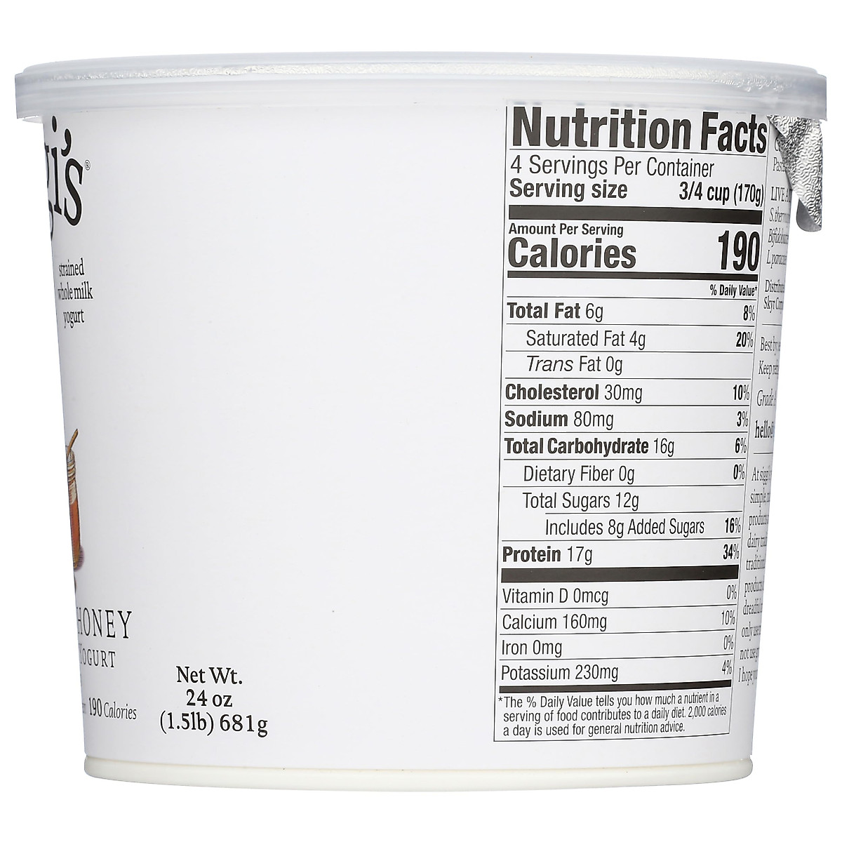 SIGGI'S Honey Whole Milk Yogurt, 24 OZ